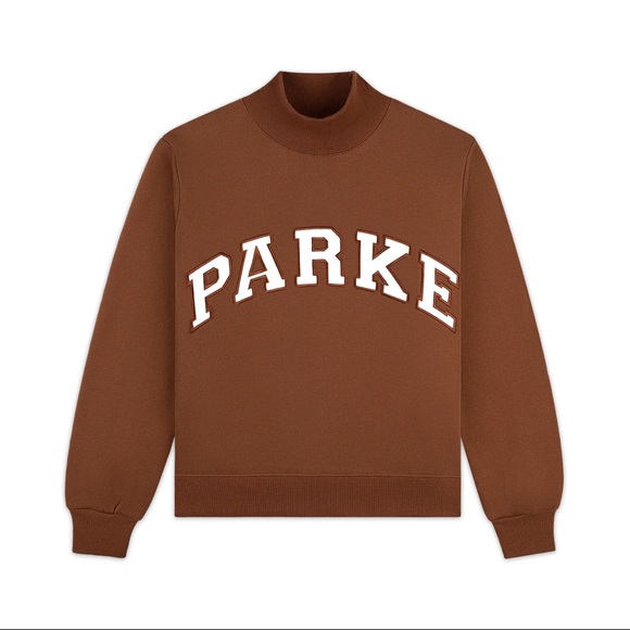 Parke | Tops | Nwt Parke Fleece Varsity Turtleneck Sweatshirt In Mocha ...